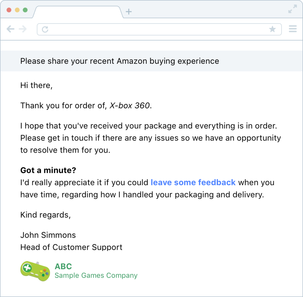 Free Amazon Feedback Request Template - Feedback express